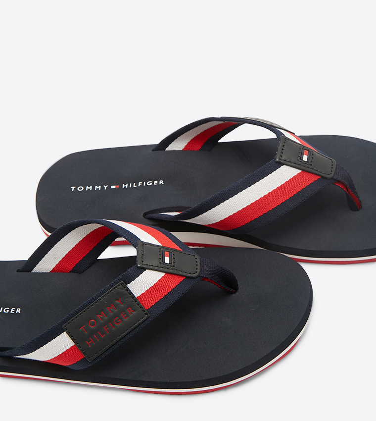 Buy Tommy Hilfiger Corporate Badge Round Toe Flip Flops Navy In Navy ...