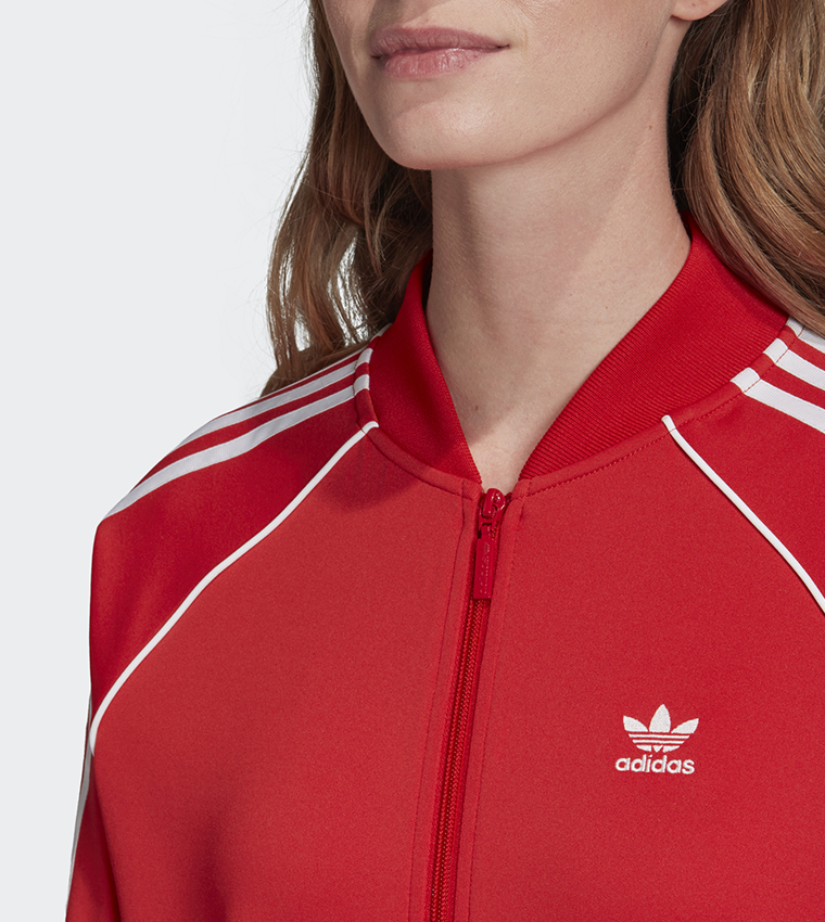 Buy Adidas Originals Logo Printed Long Sleeves Track Jacket In Red ...