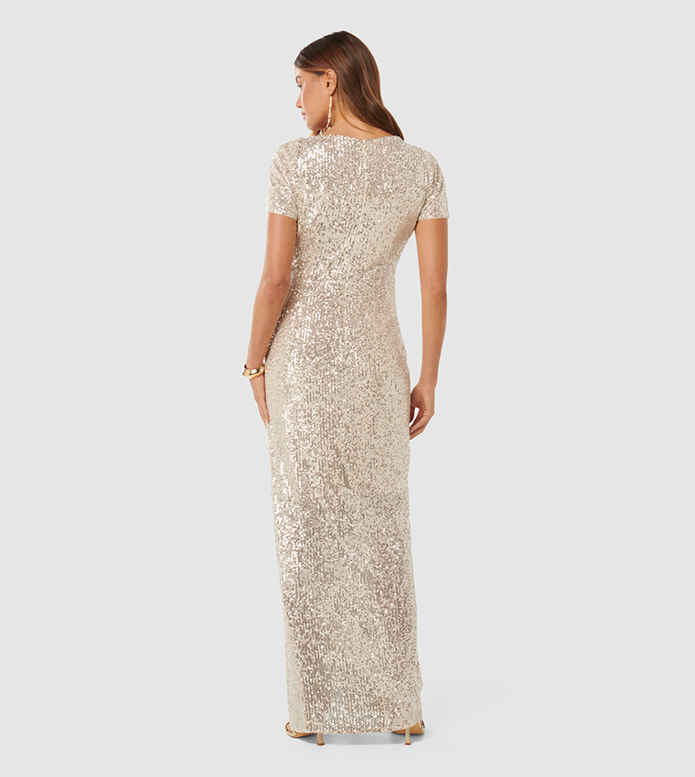 Buy Forever New SHEA Sequined Drape Maxi Dress In Silver | 6thStreet UAE