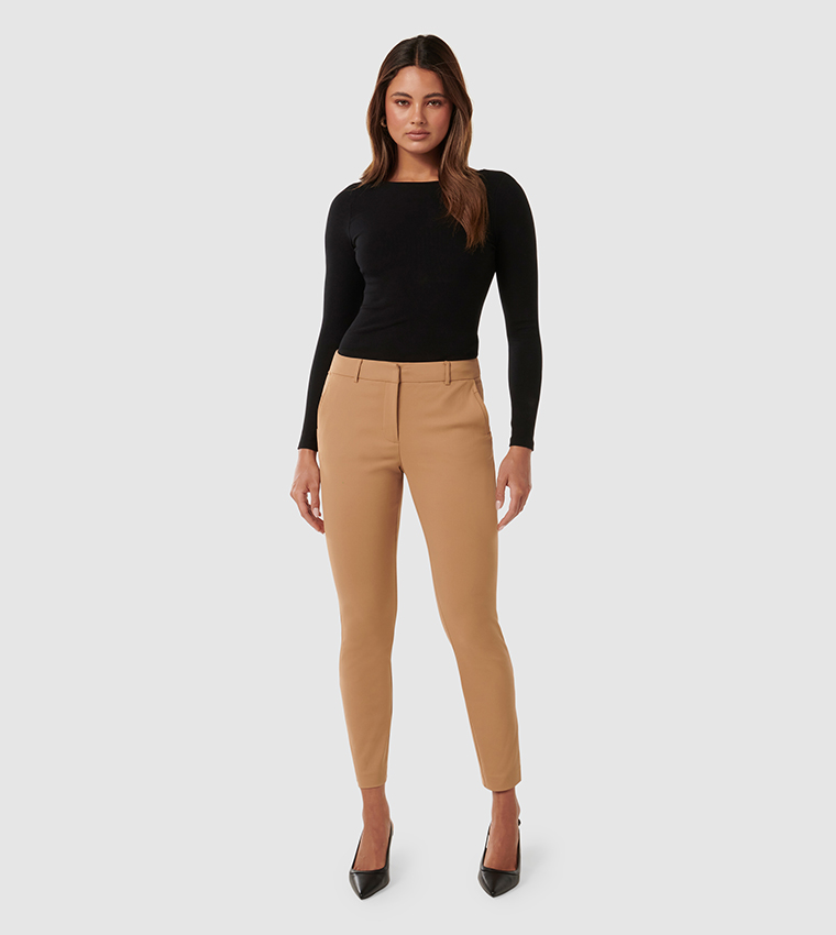 Buy Forever New GRACE Solid Slim Fit Pants In Brown | 6thStreet Kuwait