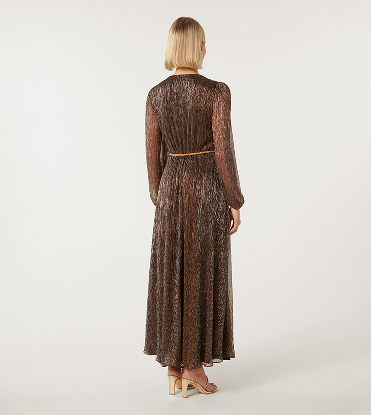 Buy Forever New ANIMA Crinkled Belted Maxi Dress In Bronze | 6thStreet UAE