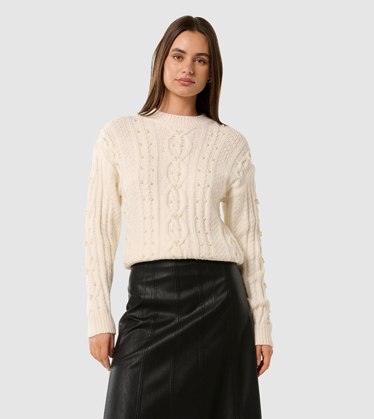 Buy Forever New MARIE Pearl Embellished Sweater In Cream | 6thStreet Kuwait