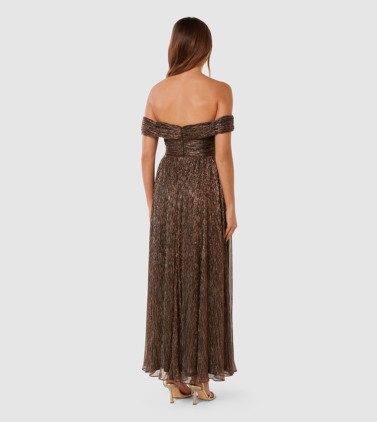 Buy Forever New RENEE Textured Off Shoulder Dress In Brown | 6thStreet ...