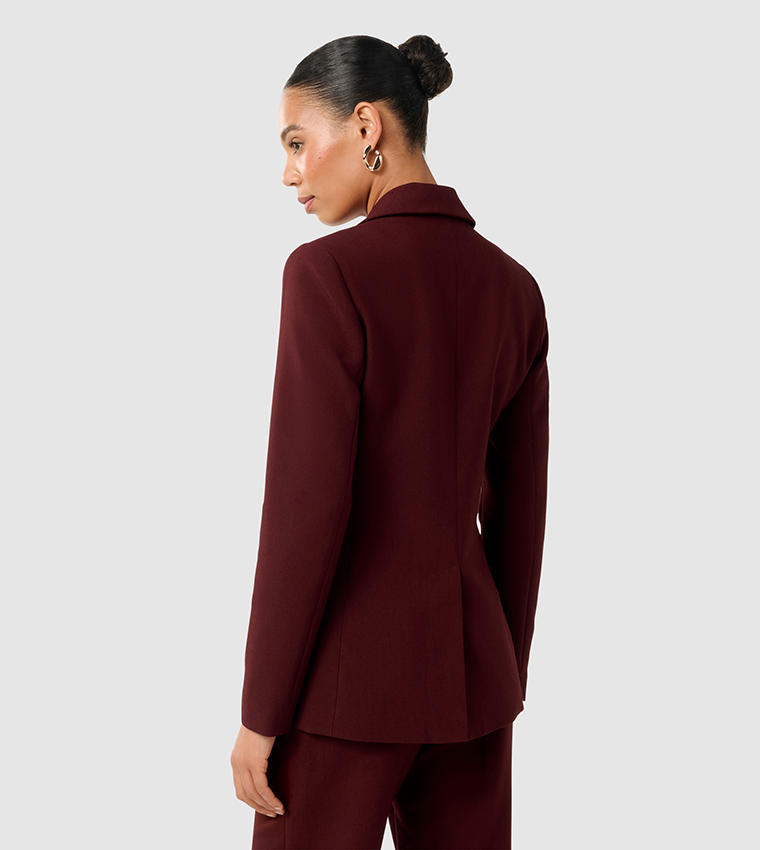 Buy Forever New CLARETTE Solid Long Sleeves Blazer In Maroon ...
