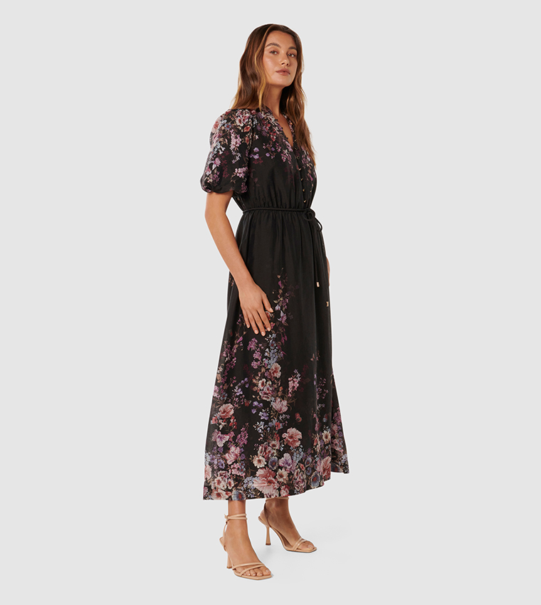 Buy Forever New ADELE Floral Printed Midi Dress In Black | 6thStreet Qatar