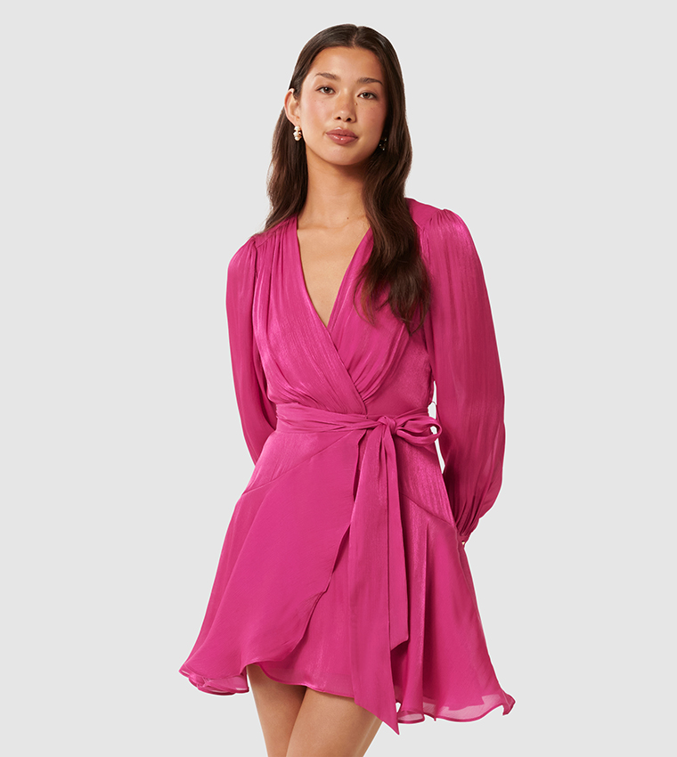 Buy Forever New MYRA Metallic Wrap Mini Dress In Magenta | 6thStreet ...