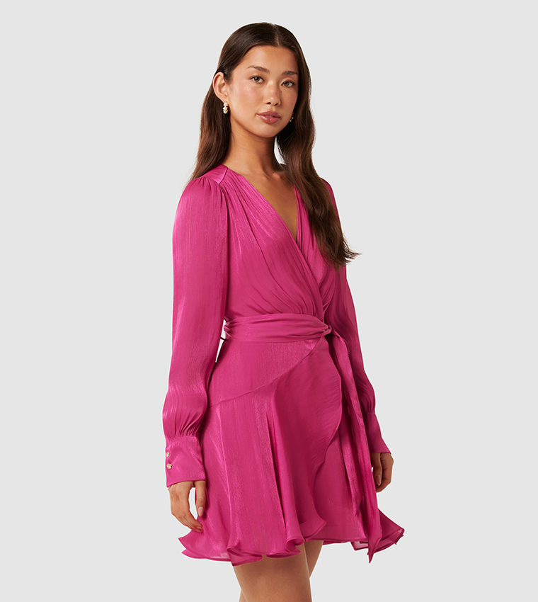 Buy Forever New MYRA Metallic Wrap Mini Dress In Magenta | 6thStreet ...