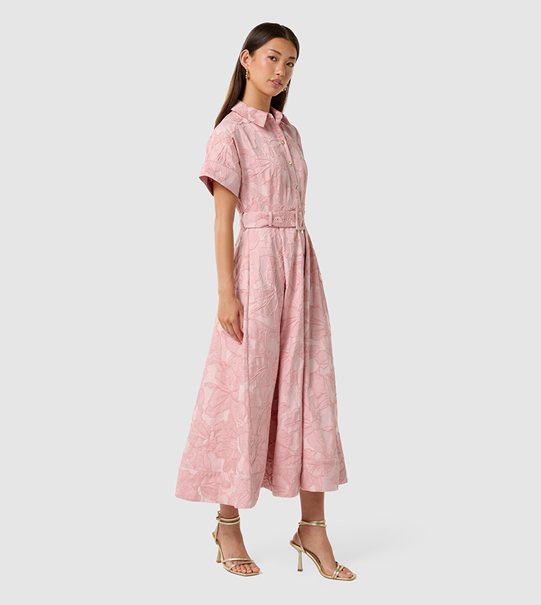 Buy Forever New JUDITH Jacquard Belted Shirt Dress In Pink | 6thStreet ...