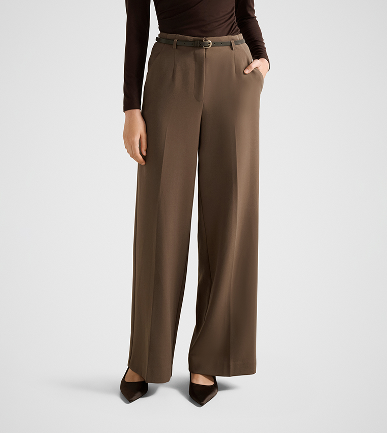 Buy Forever New FN CHANTELLE Belted Wide Leg Pants In Brown | 6thstreet ...
