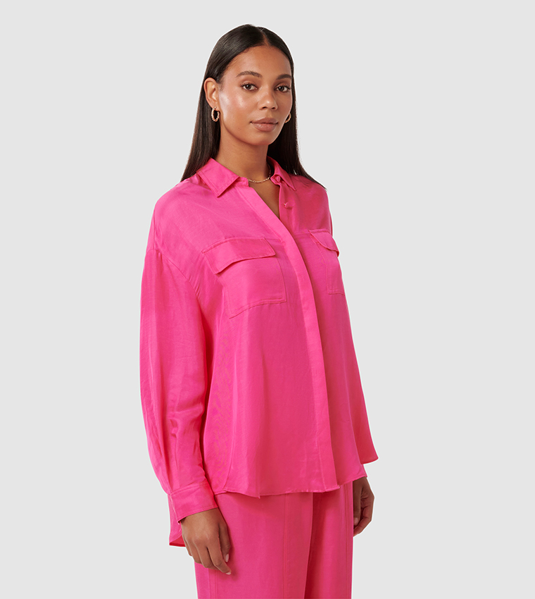 Buy Forever New VERITY Hidden Button Placket Relaxed Fit Shirt In Pink ...