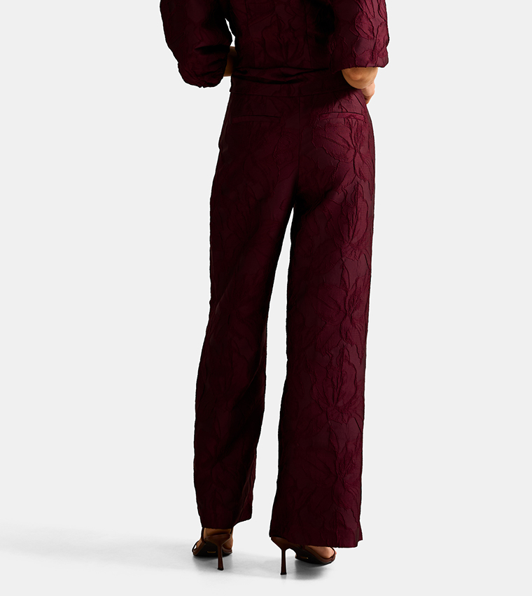 Buy Forever New FN BRADY Textured Wide Leg Pants In Burgundy ...