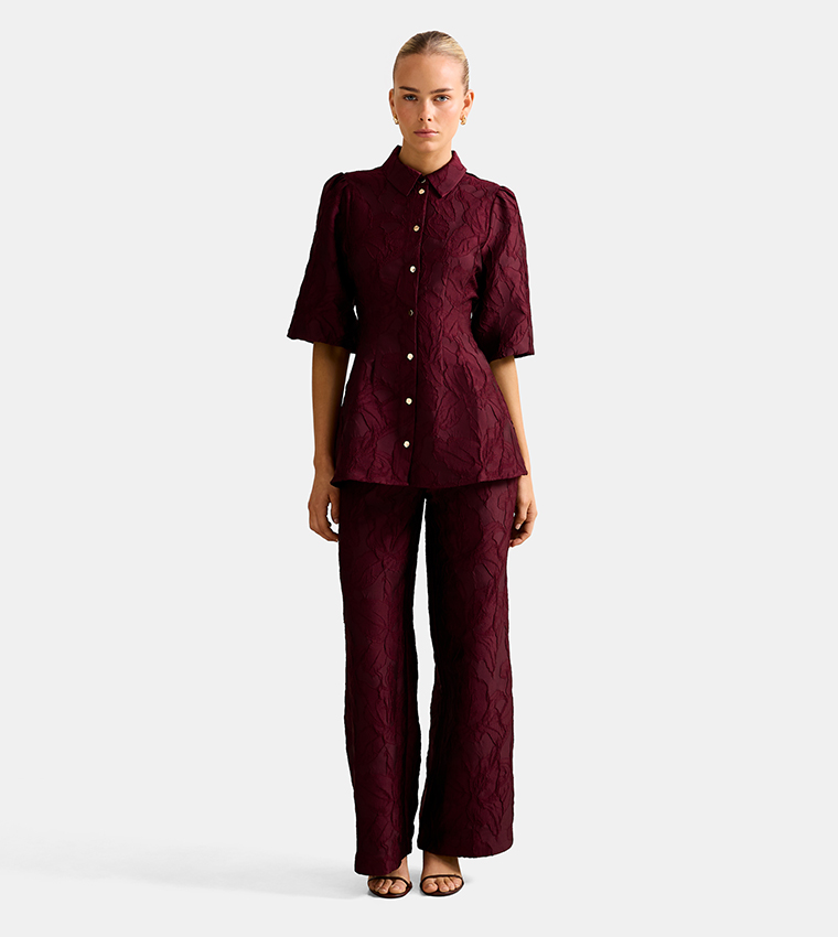 Buy Forever New FN BRADY Textured Wide Leg Pants In Burgundy ...