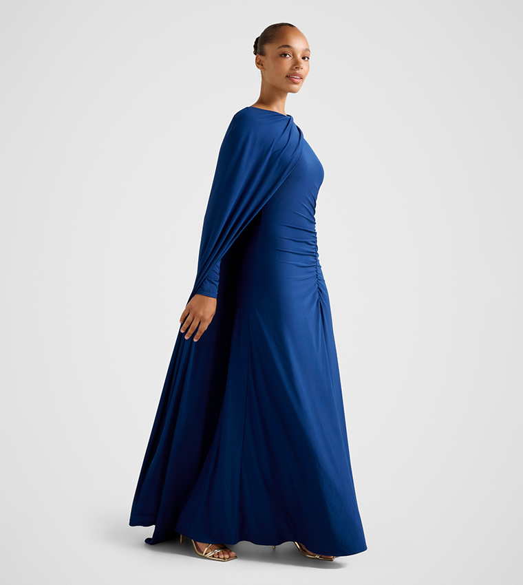 Buy Forever New MARIA Jersey Draped Cape Maxi Party Dress In Blue ...
