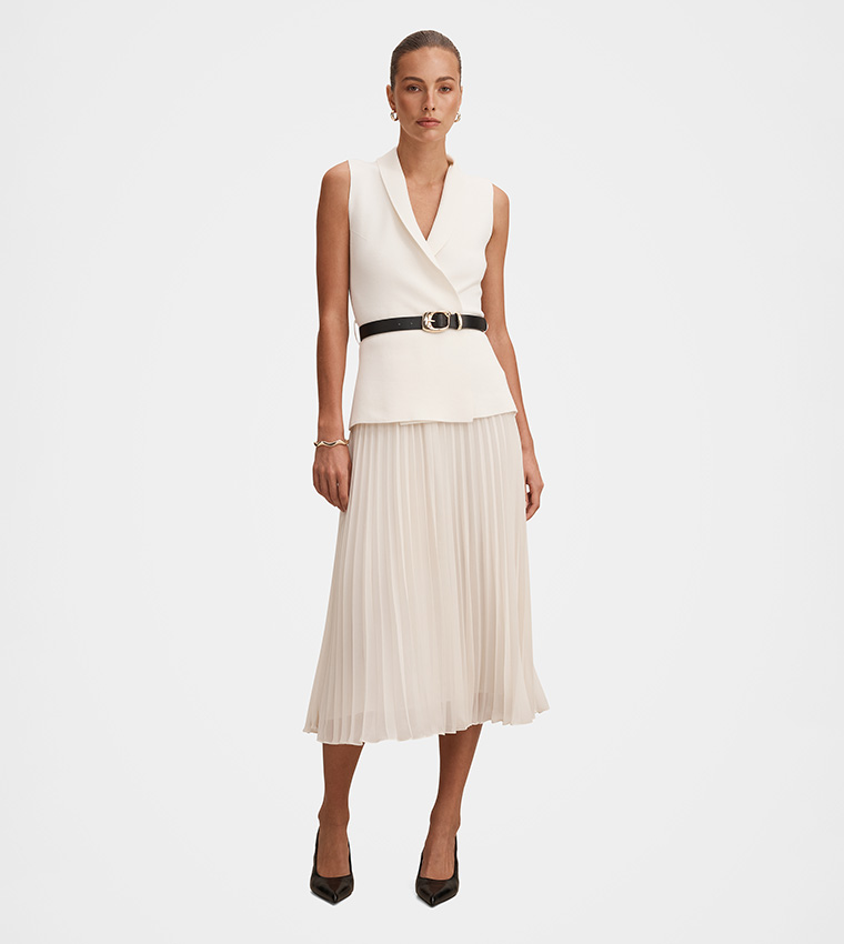 Buy Forever New FN BIANCA Woven Mix Knit Midi Dress In Cream ...