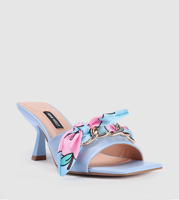 Buy Nine West FURUL Square Toe Kitten Heel Sandals In Blue | 6thStreet ...