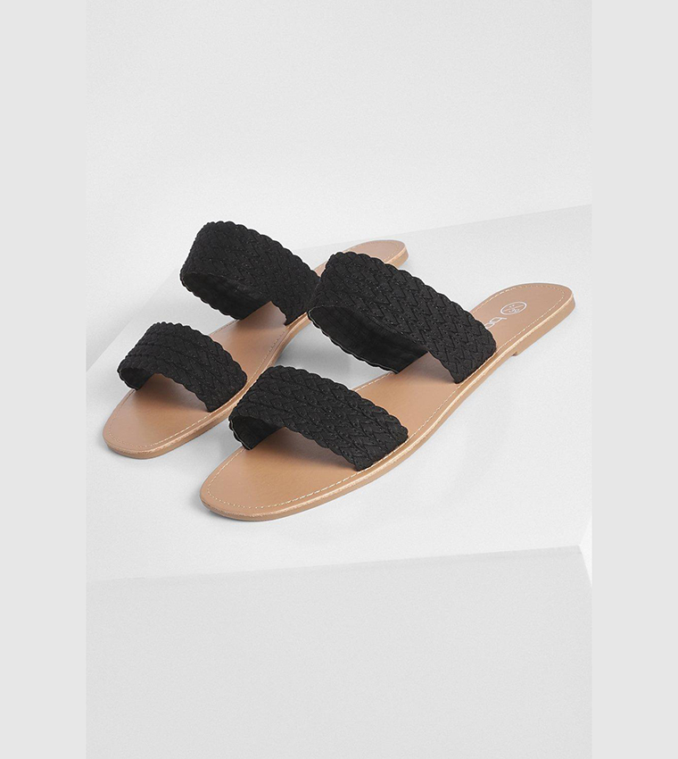 Buy Boohoo Woven 2 Strap Mule In Black | 6thStreet UAE