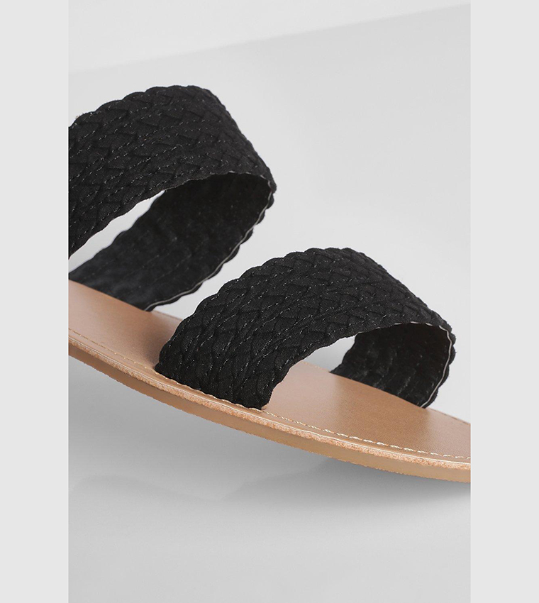 Buy Boohoo Woven 2 Strap Mule In Black | 6thStreet UAE