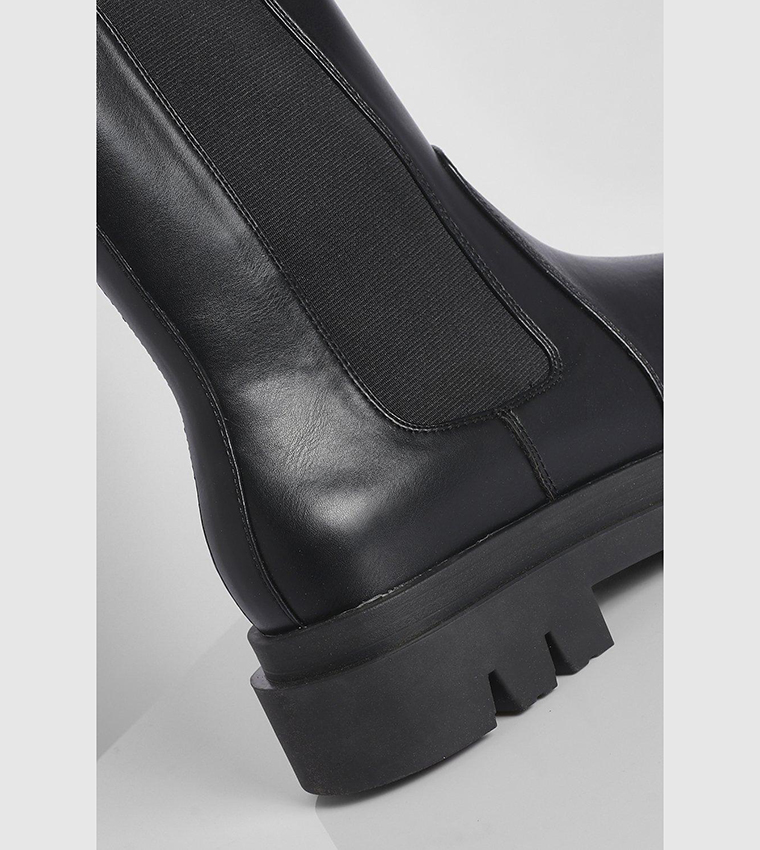 Buy Boohoo Wide Fit Calf High Chunky Sole Chelsea Boots In Black ...
