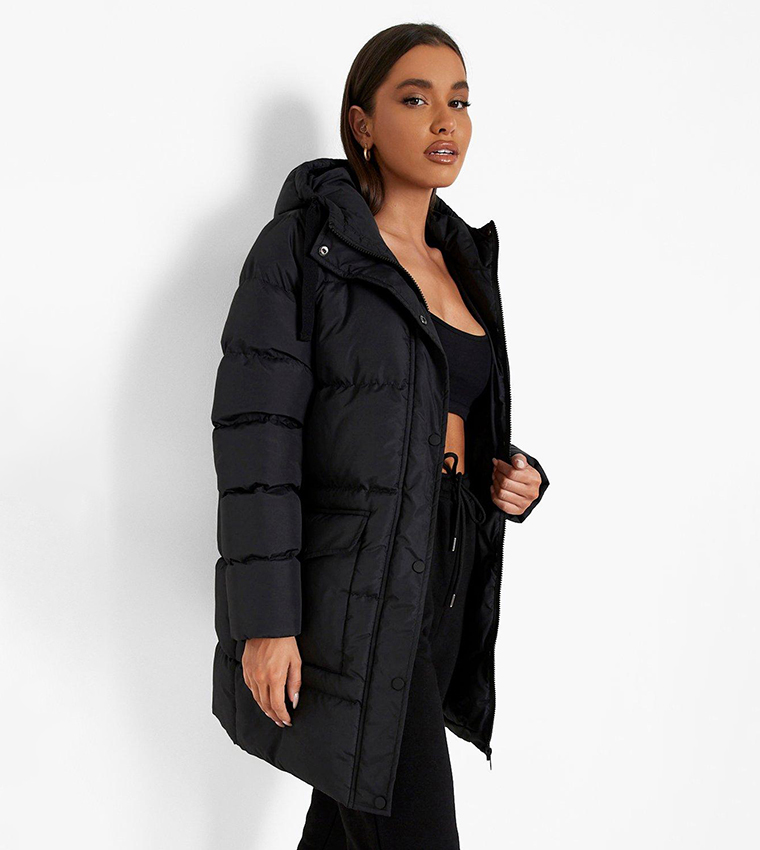 Buy Boohoo Pocket Detail Hooded Puffer Jacket In Black | 6thStreet UAE