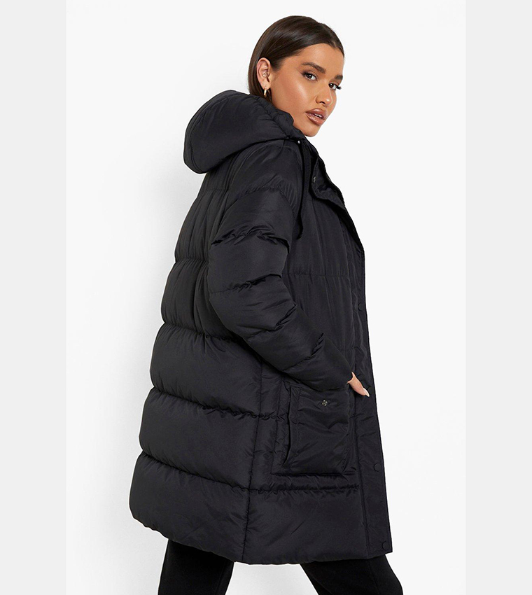 Buy Boohoo Pocket Detail Hooded Puffer Jacket In Black | 6thStreet Qatar