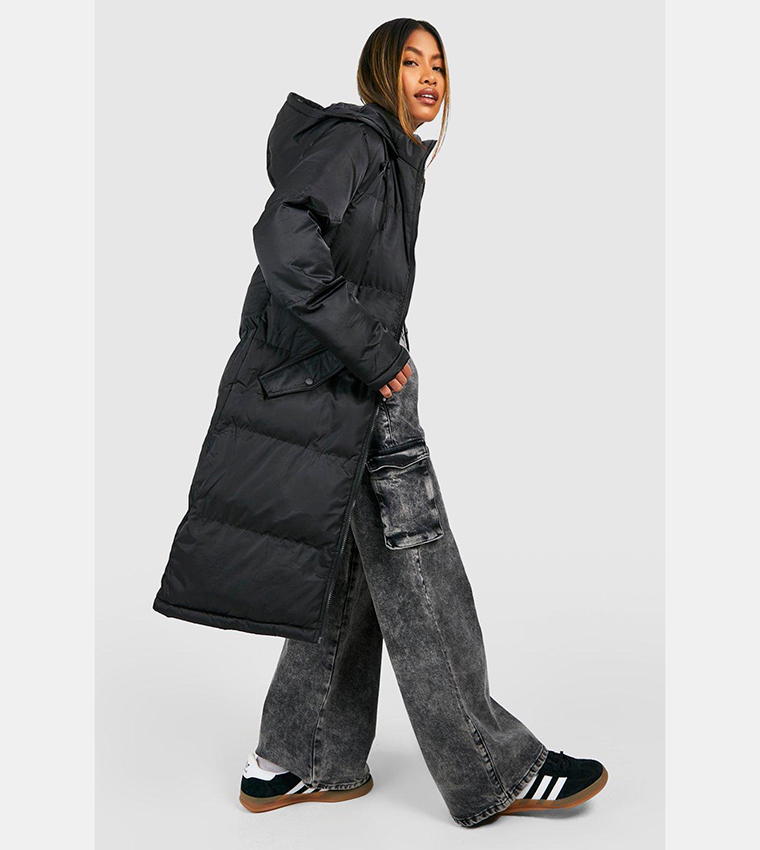 Buy Boohoo Longline Hooded Padded Puffer Jacket In Black | 6thStreet Oman