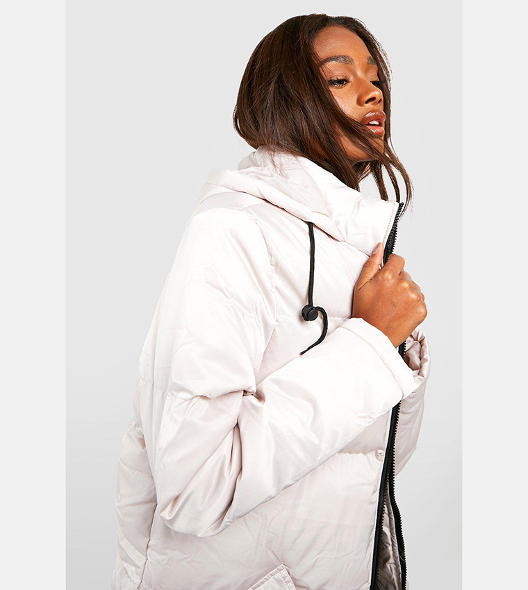 Buy Boohoo Longline Hooded Padded Puffer Jacket In Beige | 6thStreet Saudi Arabia