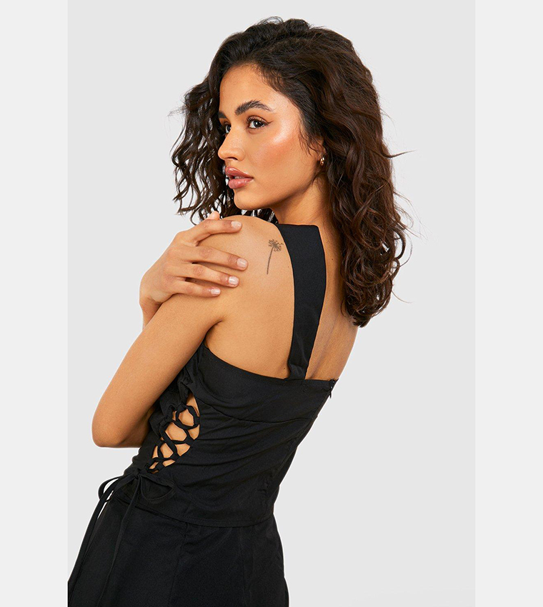 Buy Boohoo Ruched Bust Lace Up Side Top In Black | 6thStreet Saudi Arabia
