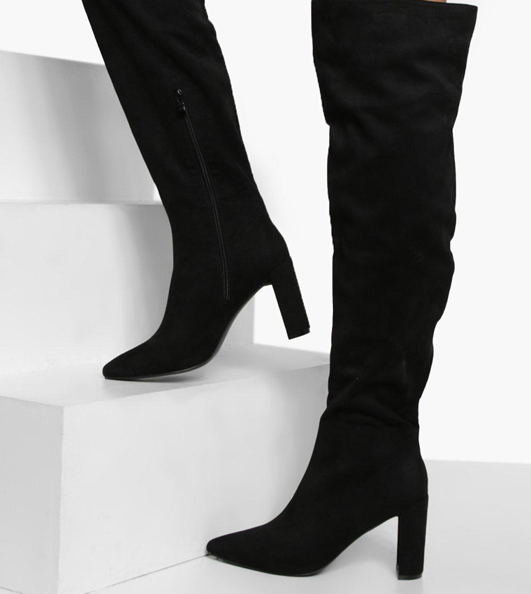 Buy Boohoo Wide Fit Block Heel Thigh High Boots In Black | 6thStreet ...