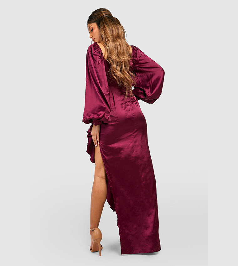 Buy Boohoo Satin Corset Detail Ruffle Maxi Dress In Red | 6thStreet Bahrain