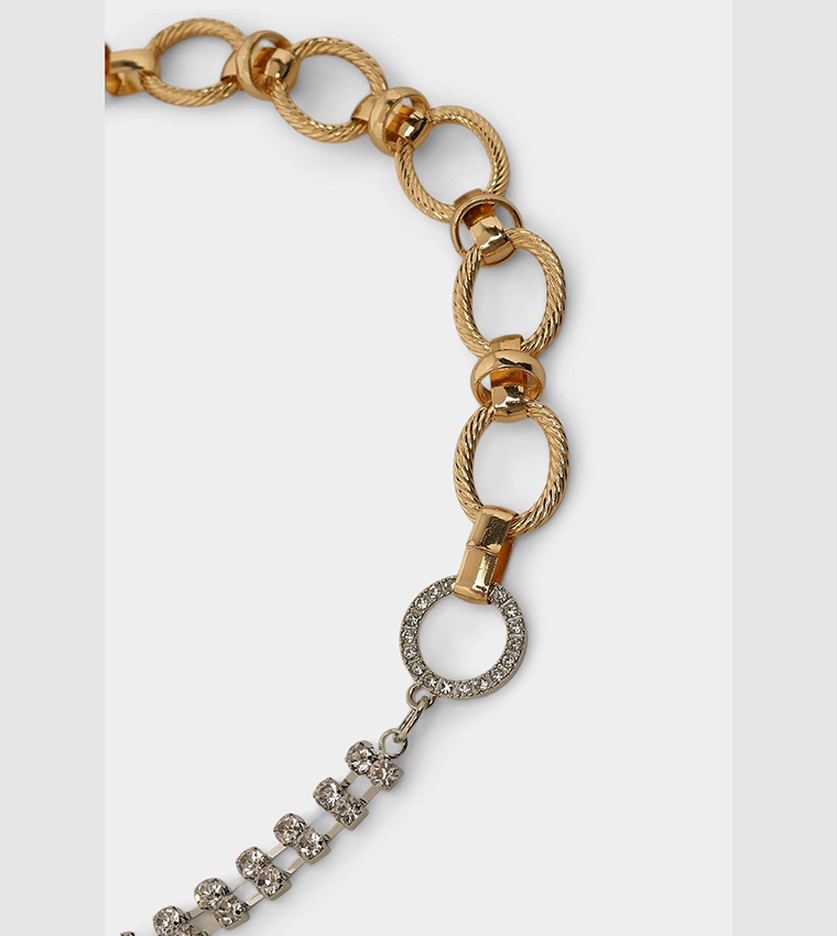 Buy Boohoo Diamante And Mix Chain Necklace In Gold | 6thStreet Oman