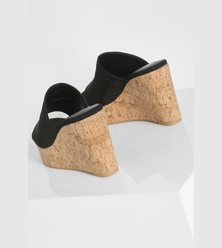 Buy Boohoo Peep Toe Cork Wedges In Black | 6thStreet UAE