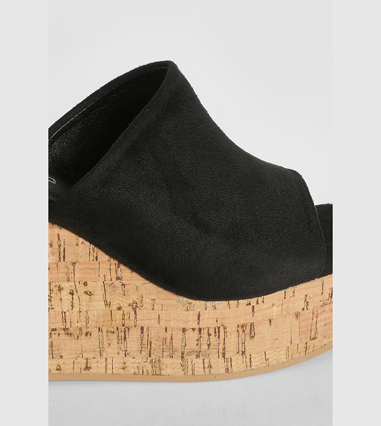 Buy Boohoo Peep Toe Cork Wedges In Black | 6thStreet UAE