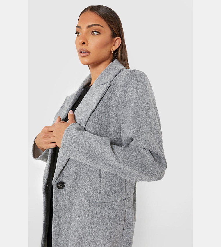 Buy Boohoo Tailored Wool Look Coat In LIGHT GREY | 6thStreet Oman