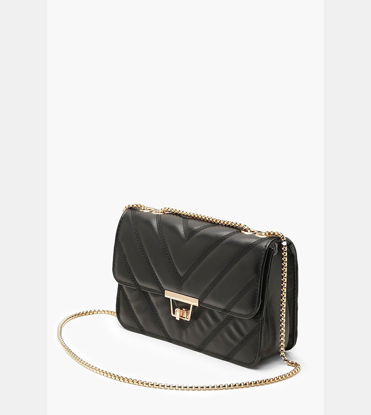 Buy Boohoo Quilted Faux Leather Cross Body Chain Bag In Black ...