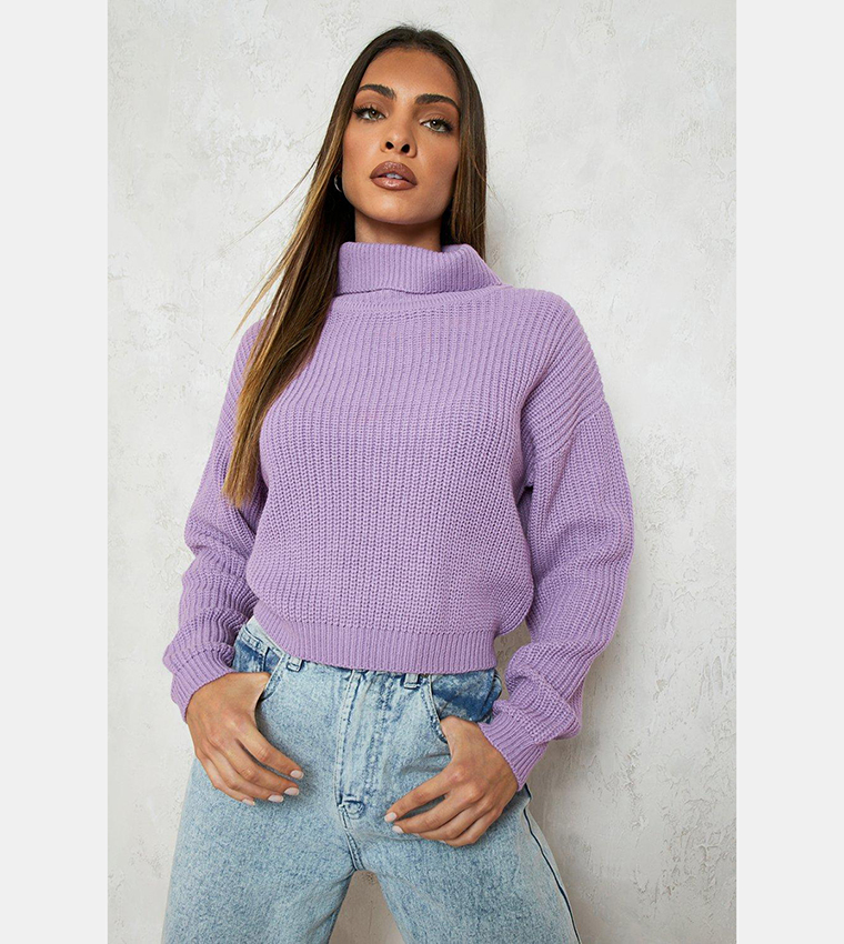 Buy Boohoo Cropped Fisherman Roll Neck Jumper In Violet | 6thStreet ...