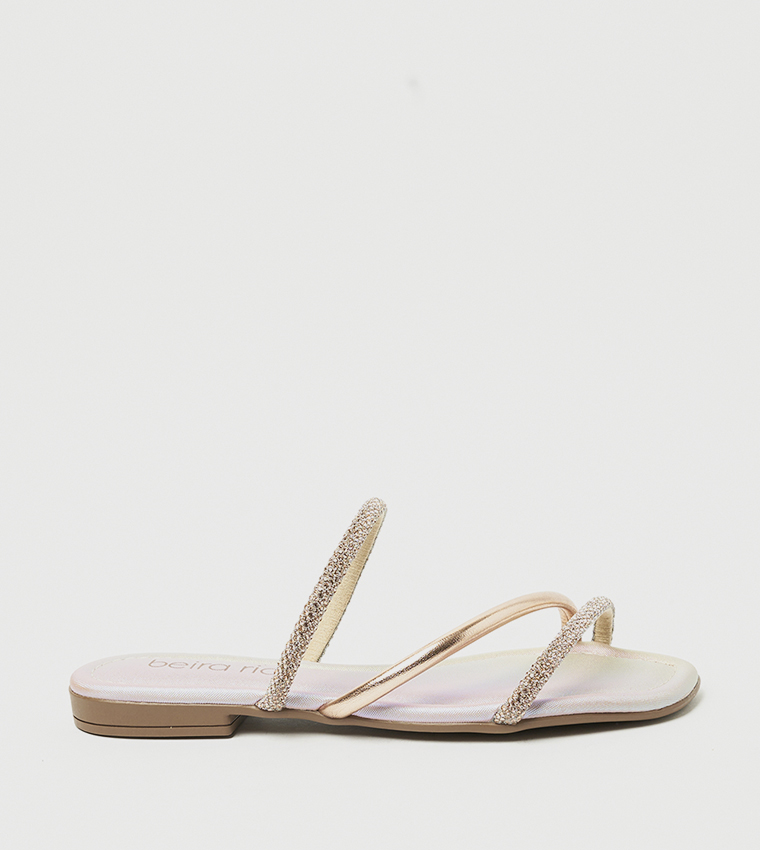 Buy Beira Rio HAYLEY Embellished Flat Sandals In Gold | 6thStreet Qatar