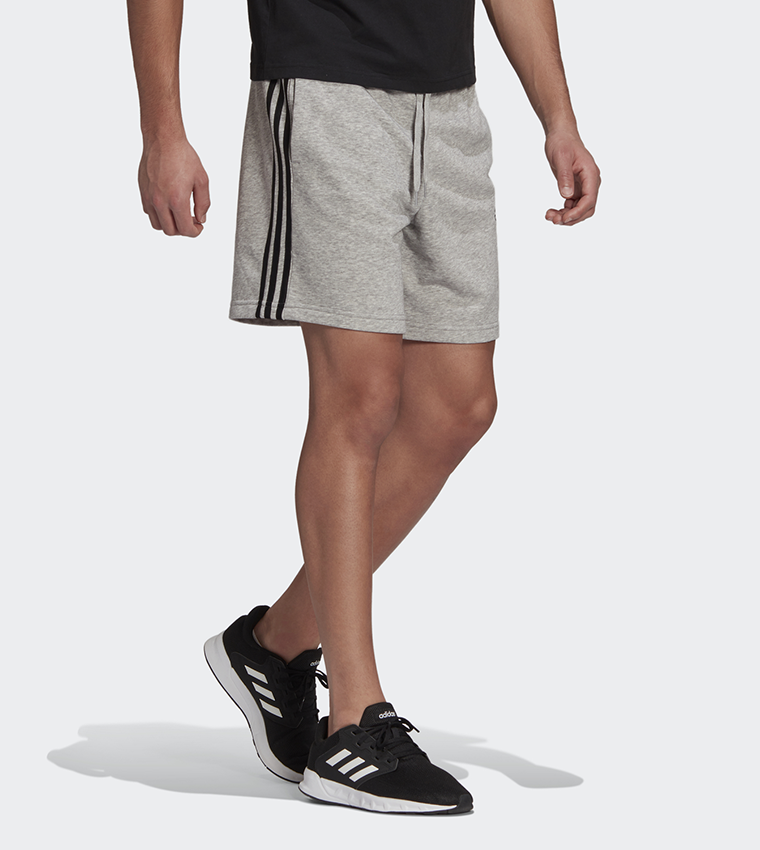 Buy Adidas Essentials French Terry 3 Stripes Shorts In Grey | 6thStreet Qatar