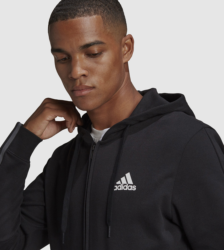 Buy Adidas Essentials Doubleknit Cut 3 Stripes Full Zip Hoodie In Black ...