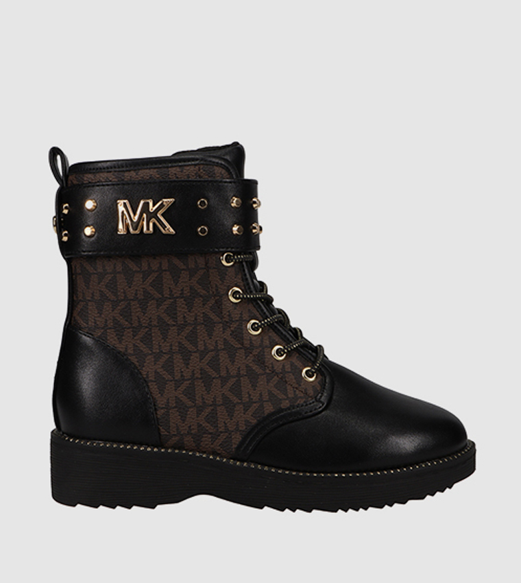 Buy Michael Kors Haskell Studs Logo Monogram Boots In Black | 6thStreet UAE