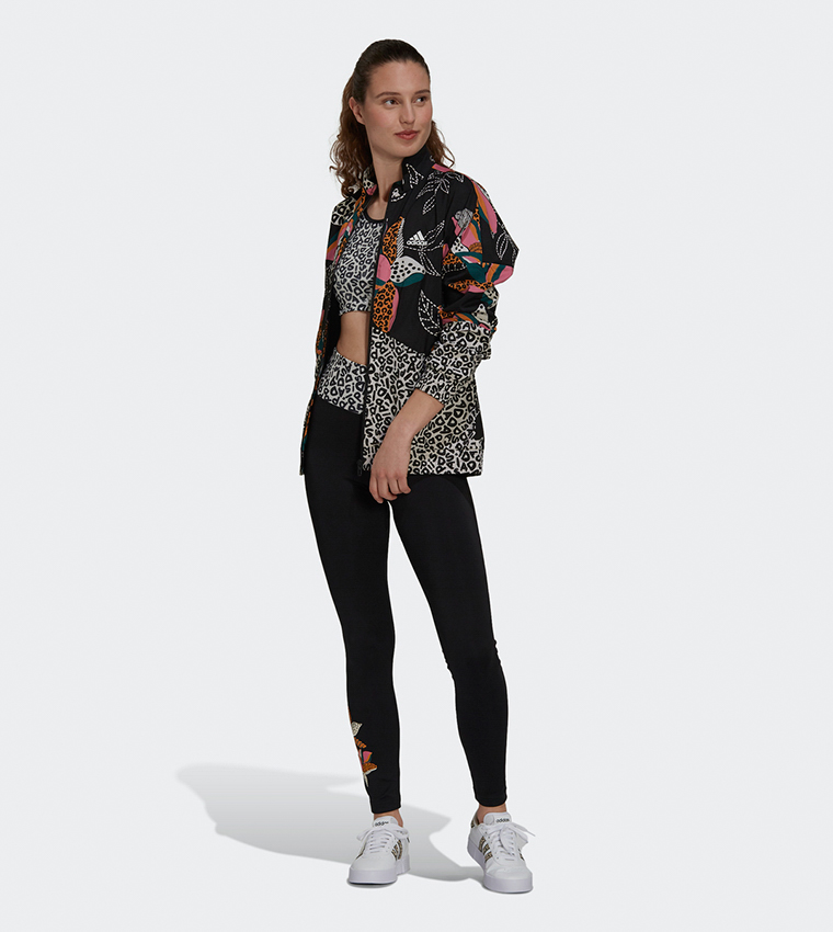 Buy Adidas Farm Rio Print Relaxed Lightweight Windbreaker In Black ...