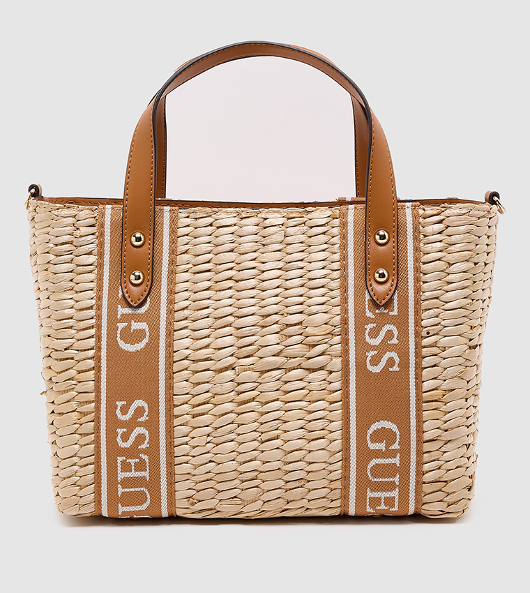 Buy Guess XANDRA Logo Detail Straw Tote Bag In Brown | 6thStreet UAE