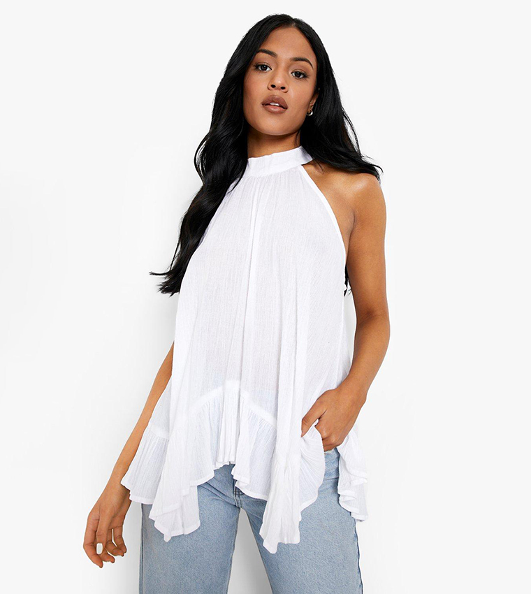 Buy Boohoo Tall Cheesecloth High Neck Swing Top In White | 6thStreet Kuwait