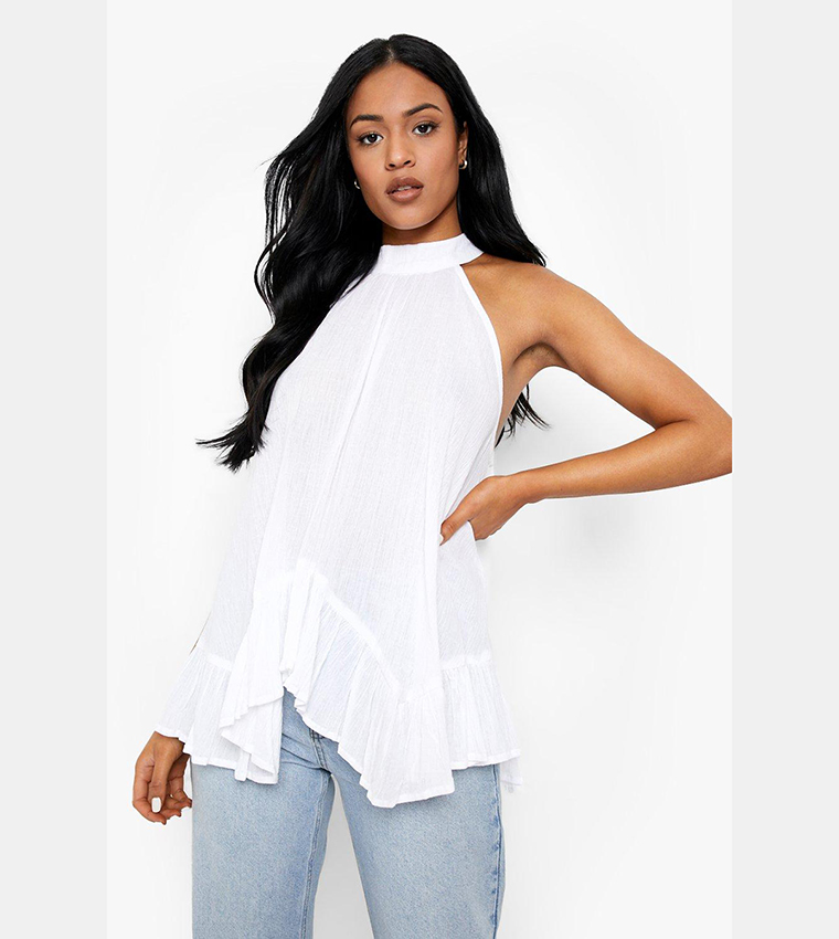 Buy Boohoo Tall Cheesecloth High Neck Swing Top In White | 6thStreet Kuwait