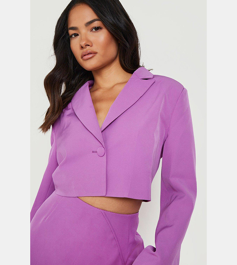 Buy Boohoo Cropped Tailored Blazer In Purple | 6thStreet Kuwait