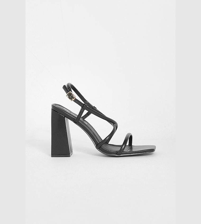 Buy Boohoo Wide Fit Multi Strap Detail 2 Part Block Heel In Black | 6thStreet Saudi Arabia