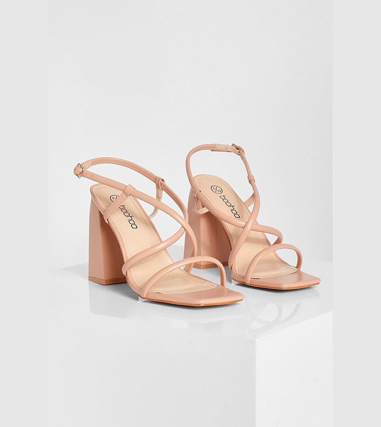 Buy Boohoo Wide Fit Multi Strap Detail 2 Part Block Heel In Nude | 6thStreet Saudi Arabia