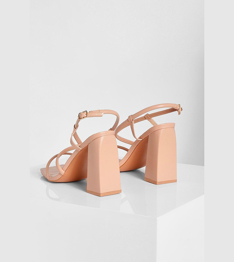 Buy Boohoo Wide Fit Multi Strap Detail 2 Part Block Heel In Nude | 6thStreet Saudi Arabia