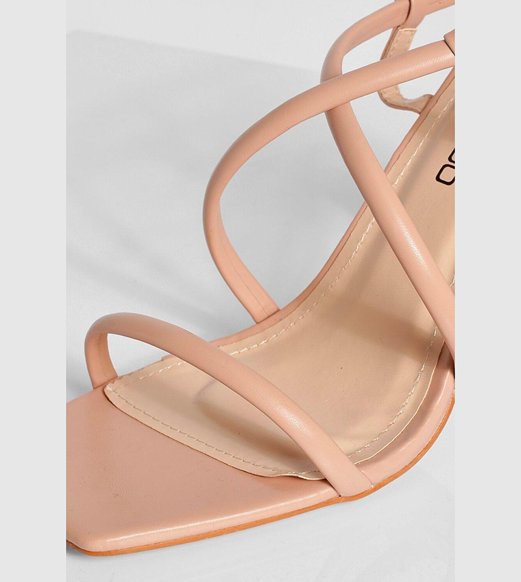 Buy Boohoo Wide Fit Multi Strap Detail 2 Part Block Heel In Nude | 6thStreet Saudi Arabia