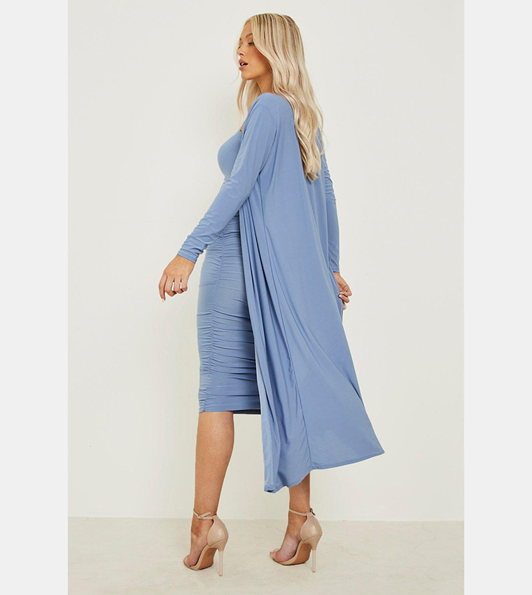 Buy Boohoo Square Neck Ruched Duster Dress Set In Baby Blue | 6thStreet ...