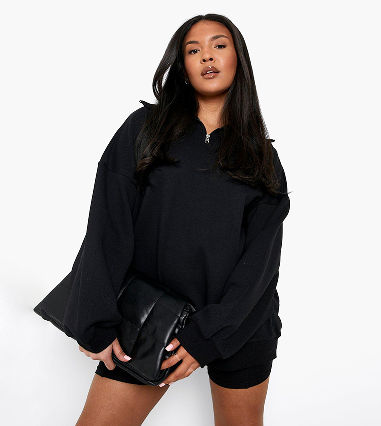 Buy Boohoo Half Zip Sweat And Cycling Shorty Tracksuit In Black ...